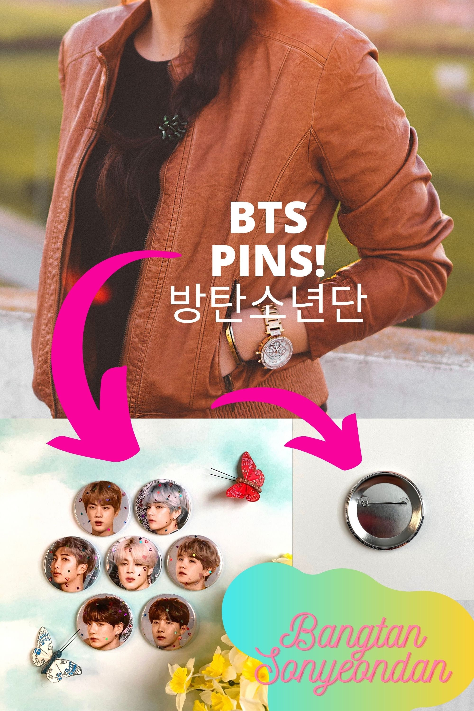 BTS Merch Kpop Pins - BTS Pinback Button Set of 7 - 2.25