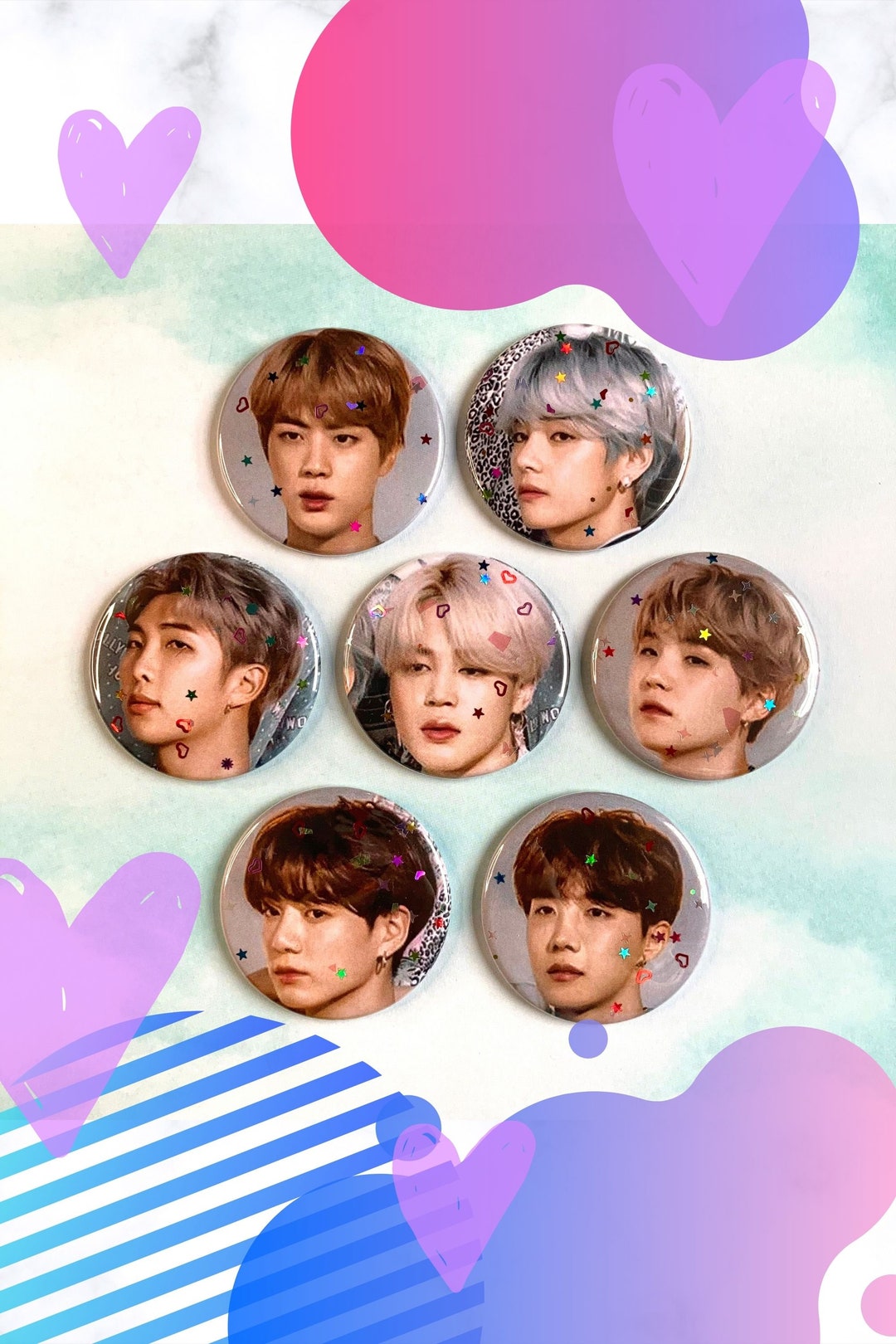 BTS Merch Kpop Pins - BTS Pinback Button Set of 7 - 2.25" - K-pop ...