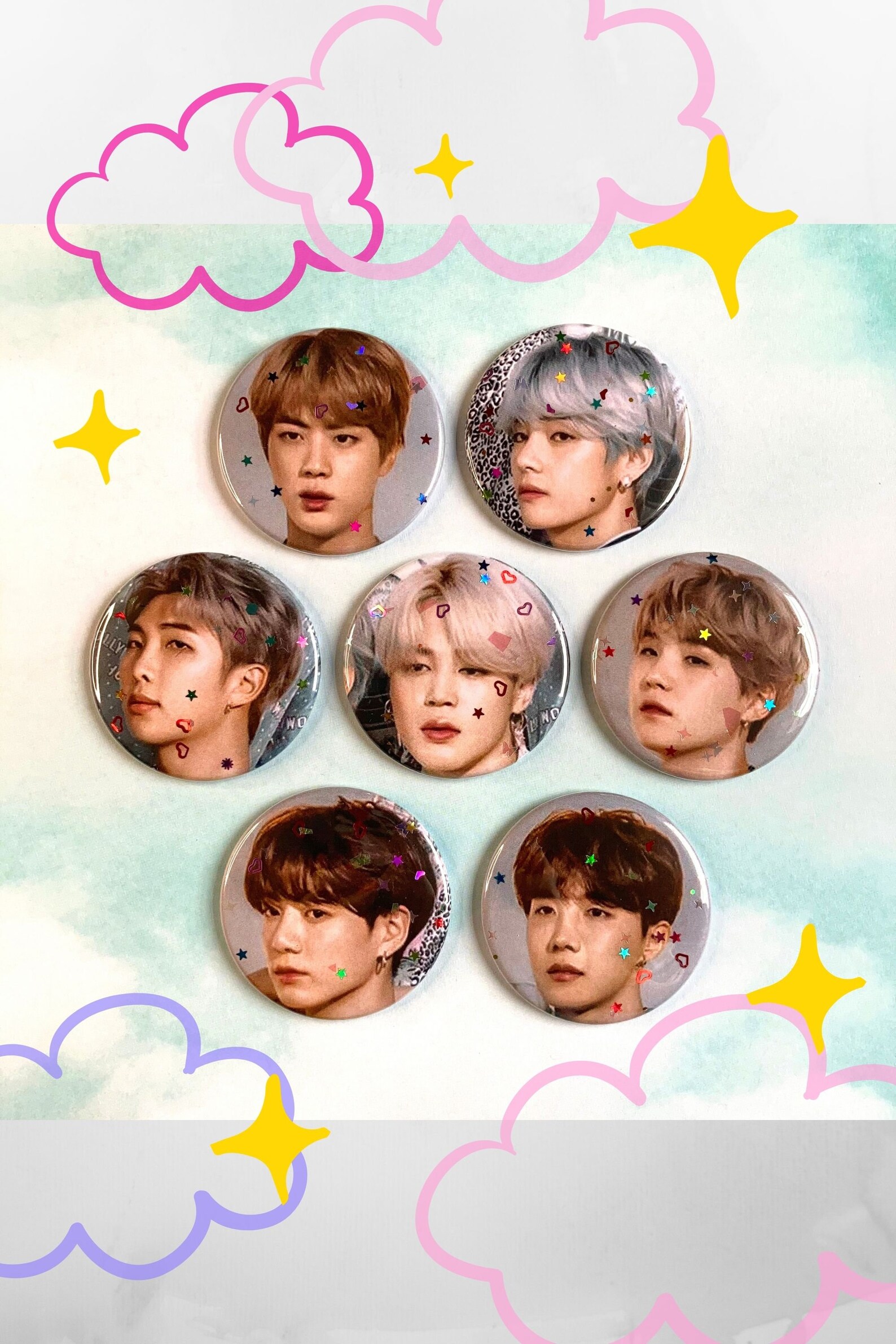 BTS Merch Kpop Pins BTS Pinback Button Set of 7 2.25 - Etsy