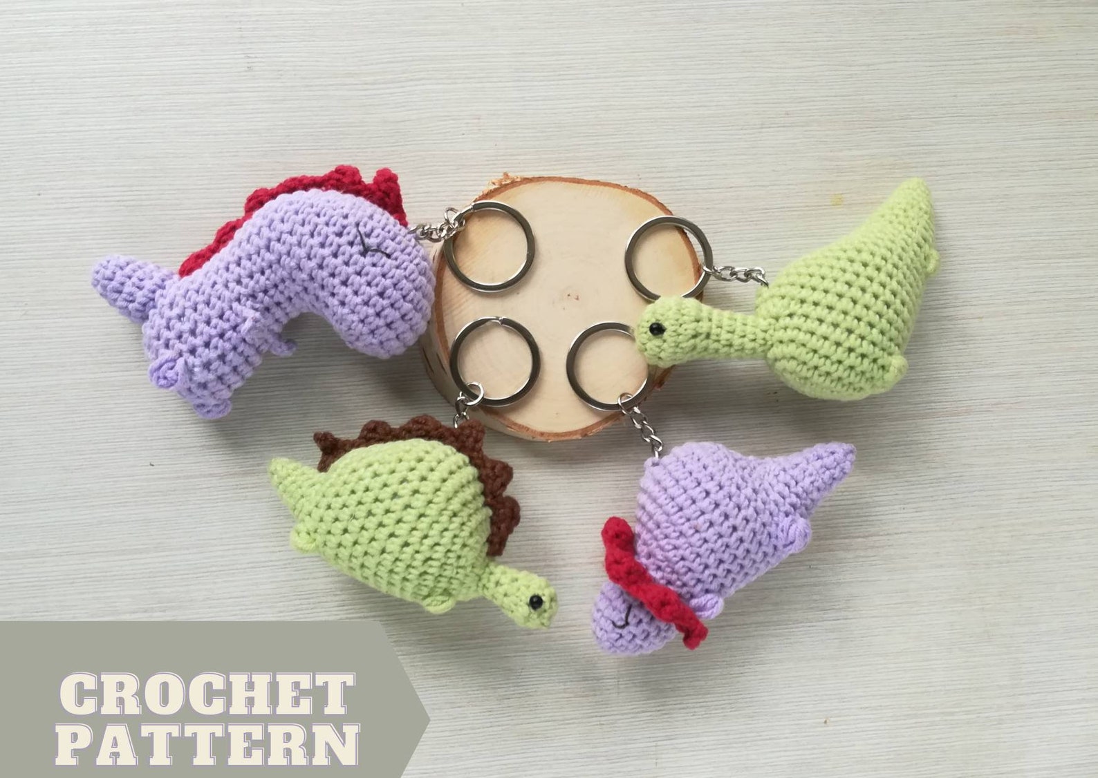 Crochet Keychains Pattern 4 Little Dinosaurs as Fun Gift, Easy Cute ...