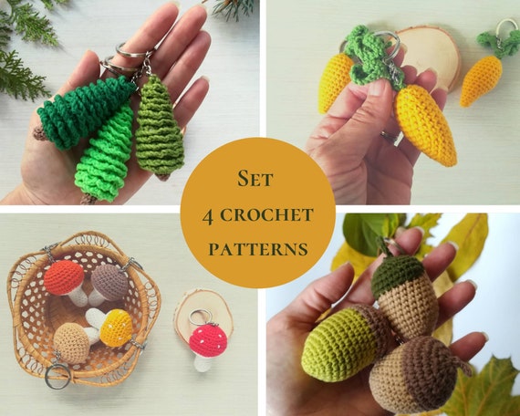 Crochet Patterns Set 4 Fun Plants Keychains Easy English PDF - Etsy