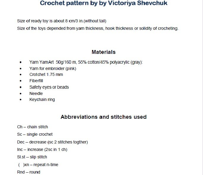 Crochet Pattern Keychain Mouse English PDF Instruction How to | Etsy