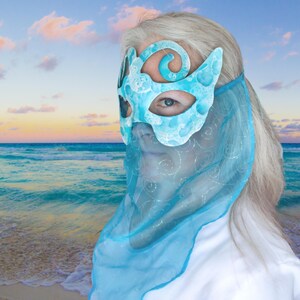 Mermaid Masquerade Mask With Veil Shimmery Blue Half Mask - Etsy