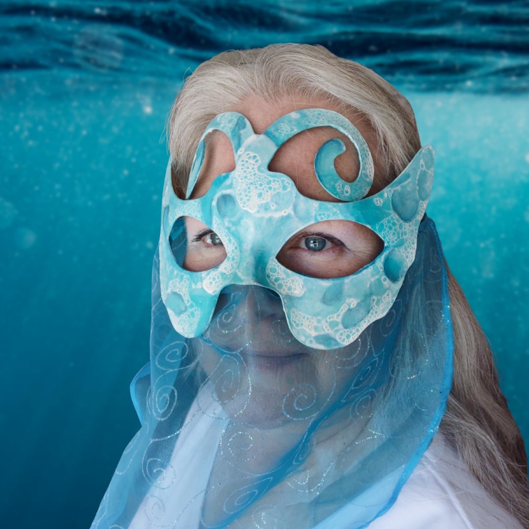 Mermaid Masquerade Mask With Veil, Shimmery Blue Half Mask - Etsy