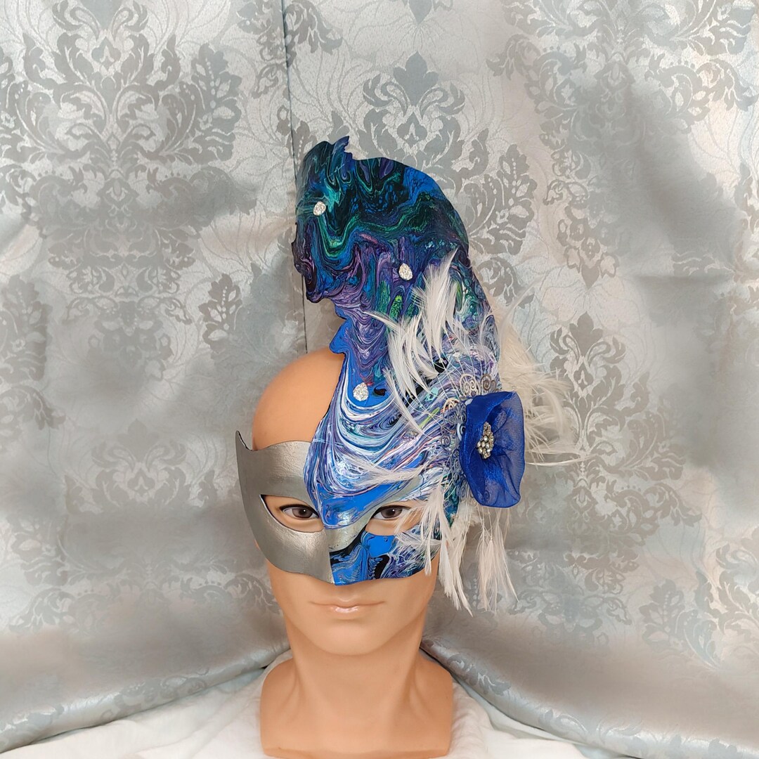 Abstract Fluid Art Feathered Masquerade Mask – Upcycled Acrylic Pour - Etsy