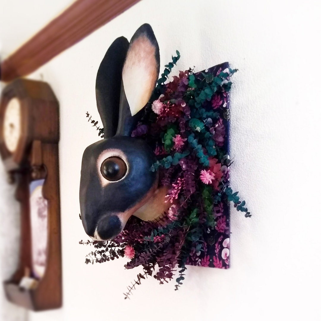Dark Cottage Core Rabbit Wreath: Paper Mache Bunny Sculpture - Etsy
