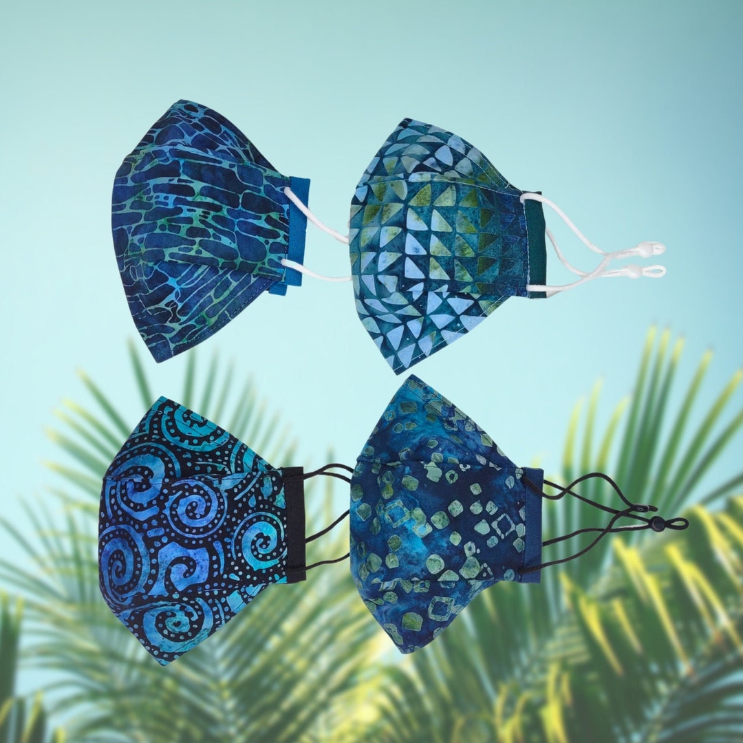 Geometric Pattern Batik Fabric Face Mask, Washable 3D Mask With Nose ...
