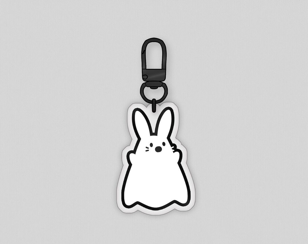 Ghost Bunny Acrylic Keychain | Gold Moon Key Ring Clasp | Cartoon ...