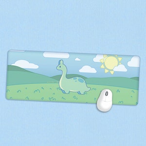 Green Dinosaur Bunny Desk Mat | Cute Office Decor, Gaming Computer Mat ...