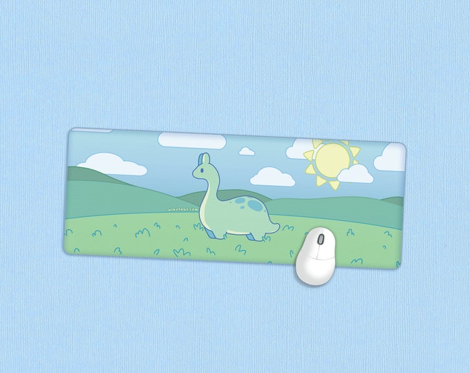 Green Dinosaur Bunny Desk Mat | Cute Office Decor, Gaming Computer Mat ...