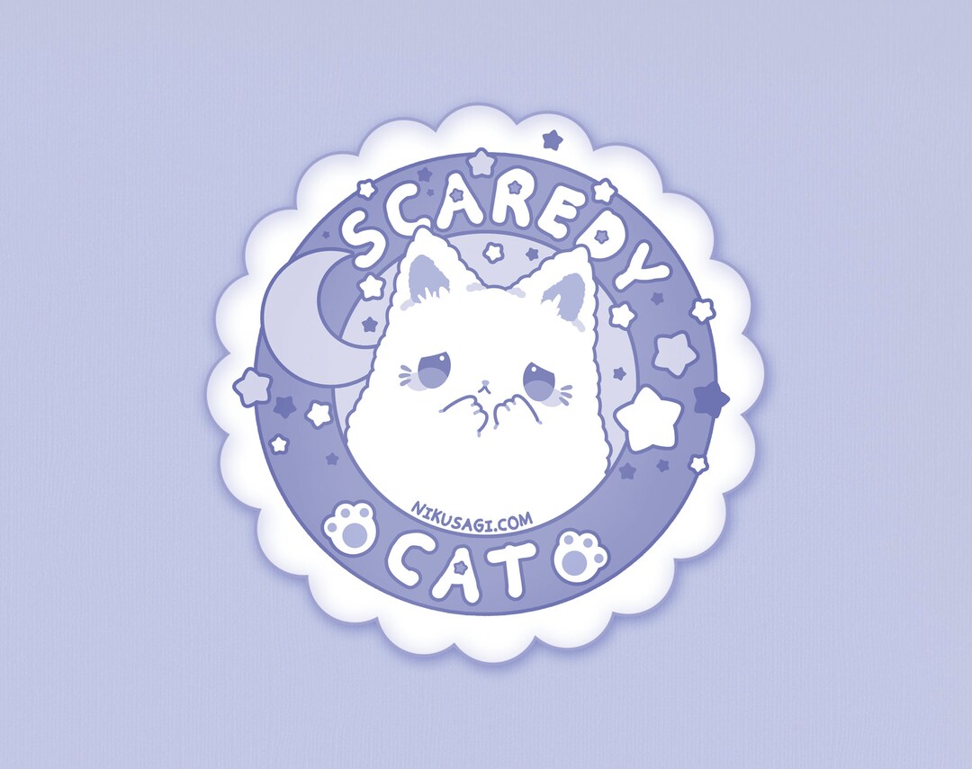 Scaredy Cat Sticker | Waterproof Vinyl Decal, Pastel Goth Stationery ...