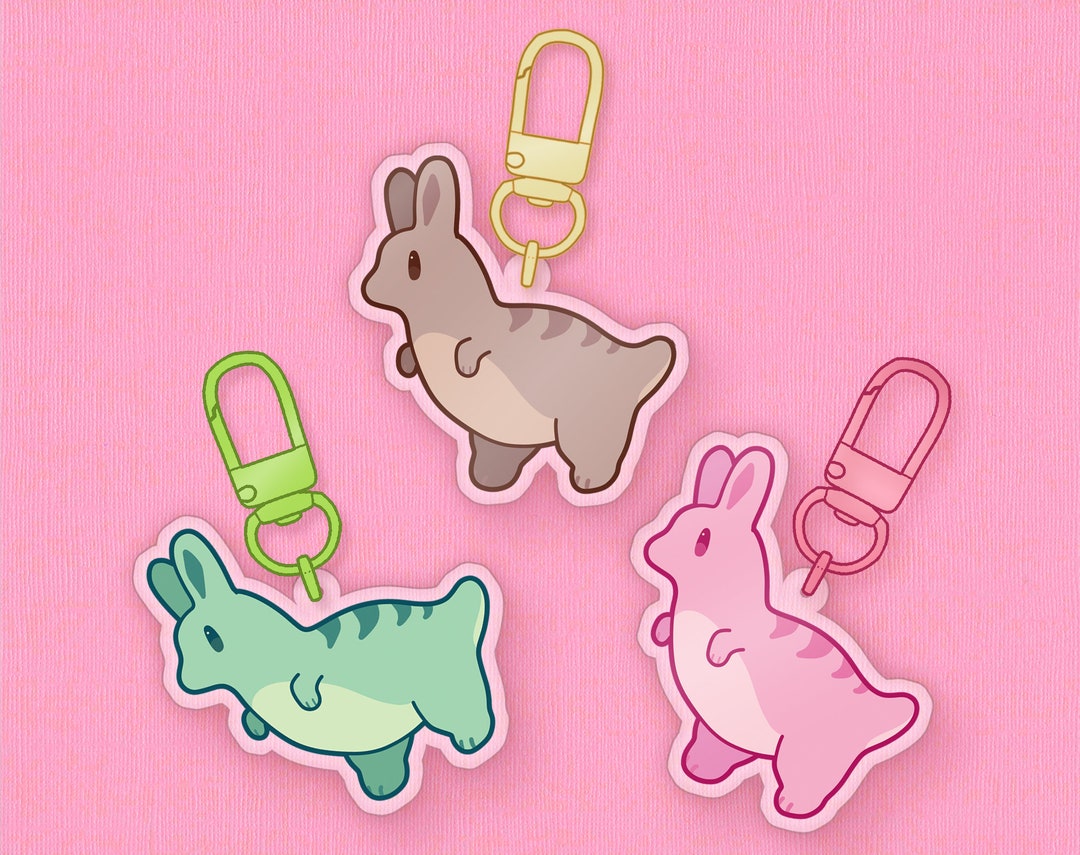 Tyrannosaurus Rex Rabbit Acrylic Charm | 3 Colors | Kawaii Keychain, T ...