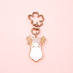 Cherry Blossom Jackalope Keychain | 1.5” | Kawaii Rabbit Charm, Mori ...