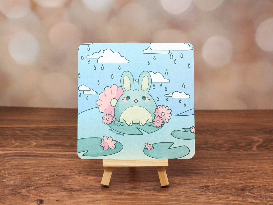 Rainy Day Cardstock Print 5x5 Rabbit Illustration Unique - Etsy