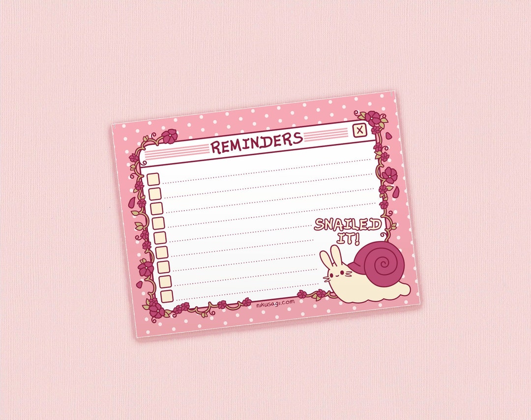 Snail Bunny Checklist Notepad for Reminders | 4” X 5.5” | Kawaii Bug ...