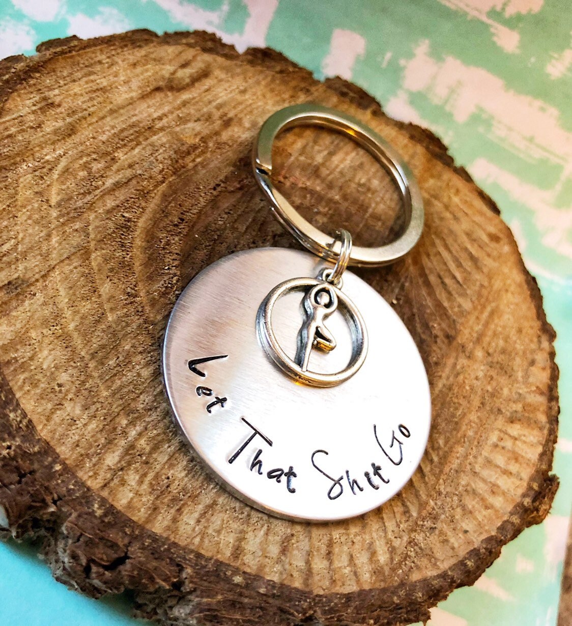 Handstamped Let That Shit Go Keychain Yoga Keychain | Etsy