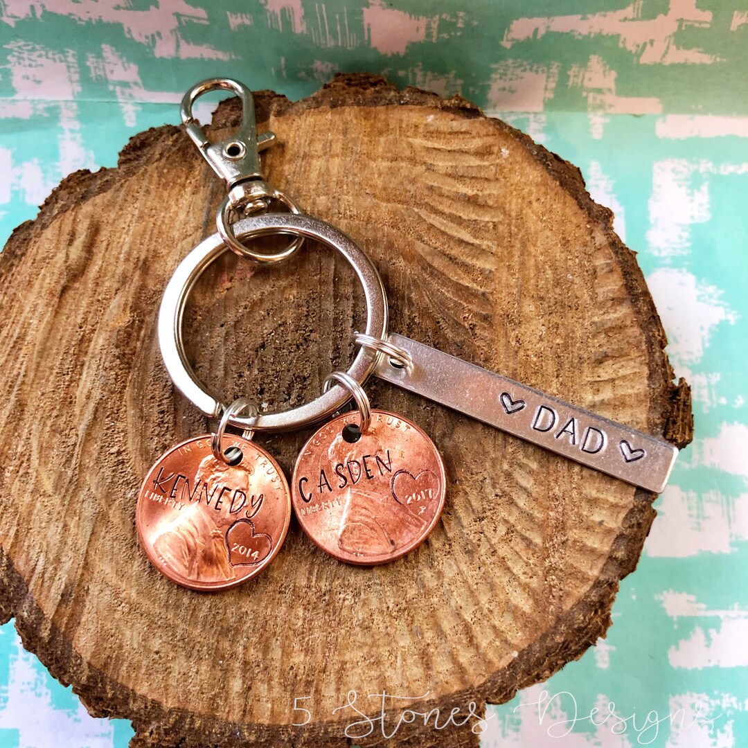 Penny Keychain, Dad Penny Keychain, Handstamped Keychain, Coin Keychain ...