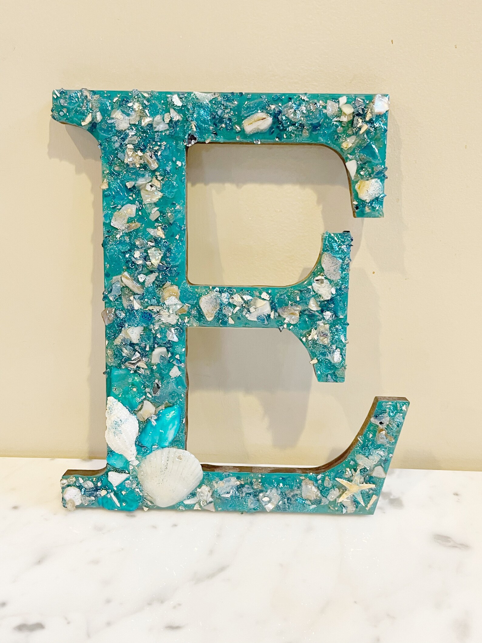 Monogrammed Letter E Initial, Turquoise Letters, Coastal Crushed Glass ...
