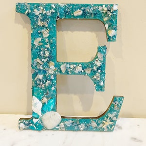 Monogrammed Letter E Initial, Turquoise Letters, Coastal Crushed Glass ...