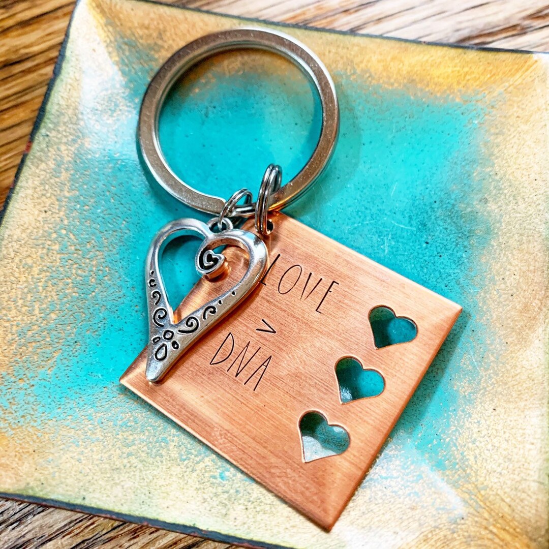 Handstamped Love is Greater Than DNA, Adoption Keychain, Bonus Parent ...