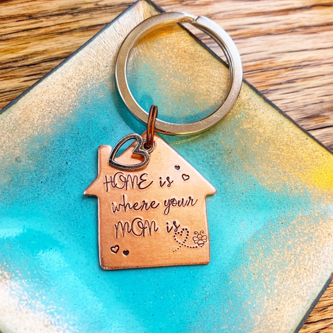 Handstamped Mom Keychain, Home is Where Your Mom Is, Thank You Gift for ...