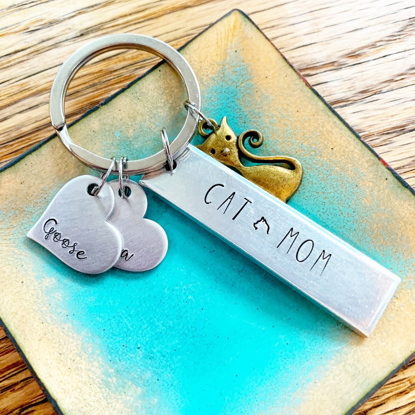 Handstamped Cat Keychain Personalized Keychain Cat Memorial - Etsy