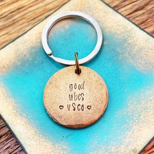 VSCO Girl, Handstamped Keychain, High Tide and Good Vibes, Mantra, Good ...