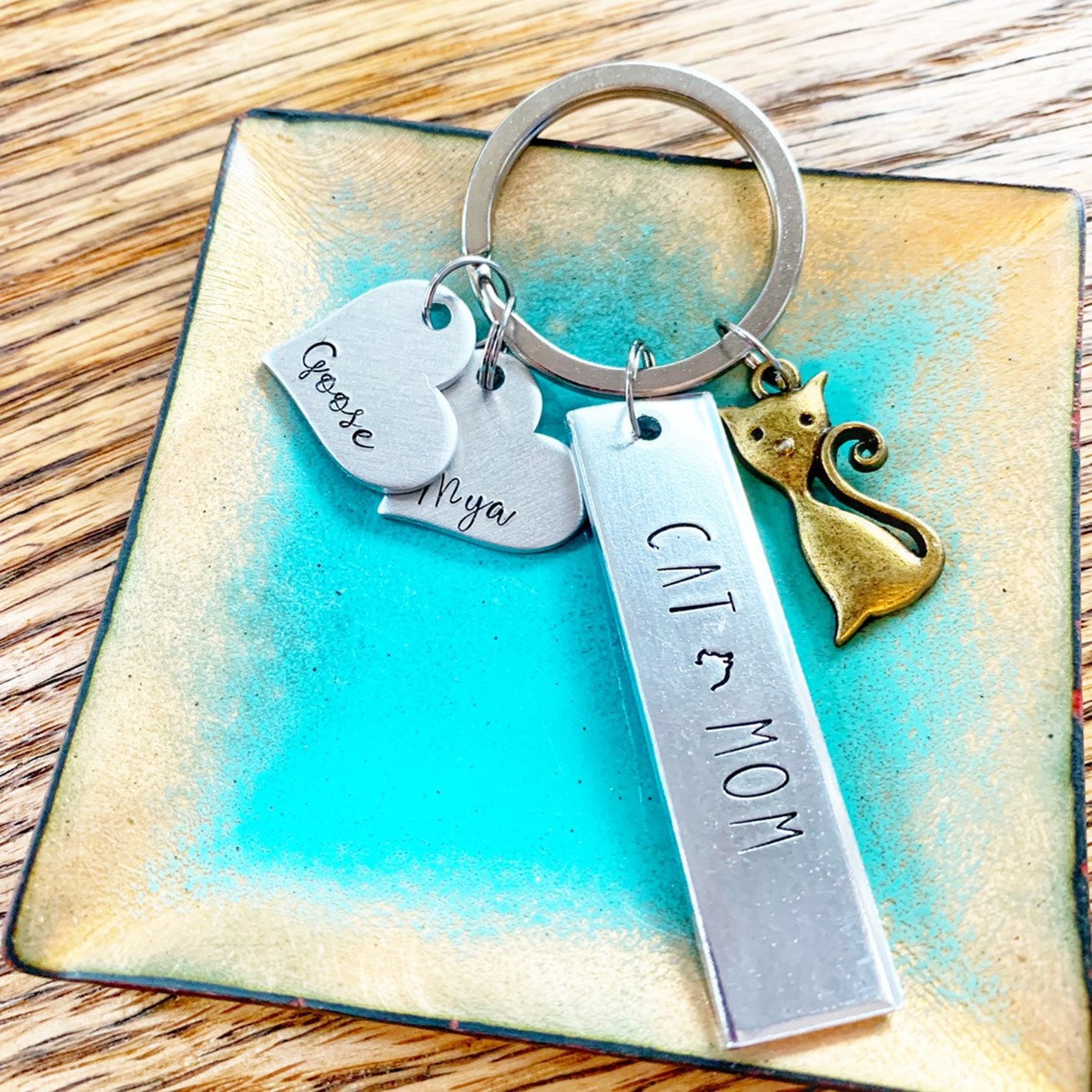 Handstamped Cat Keychain Personalized Keychain Cat Memorial - Etsy