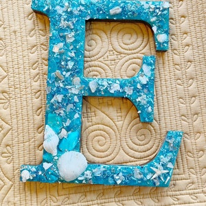 Monogrammed Letter E Initial, Turquoise Letters, Coastal Crushed Glass ...
