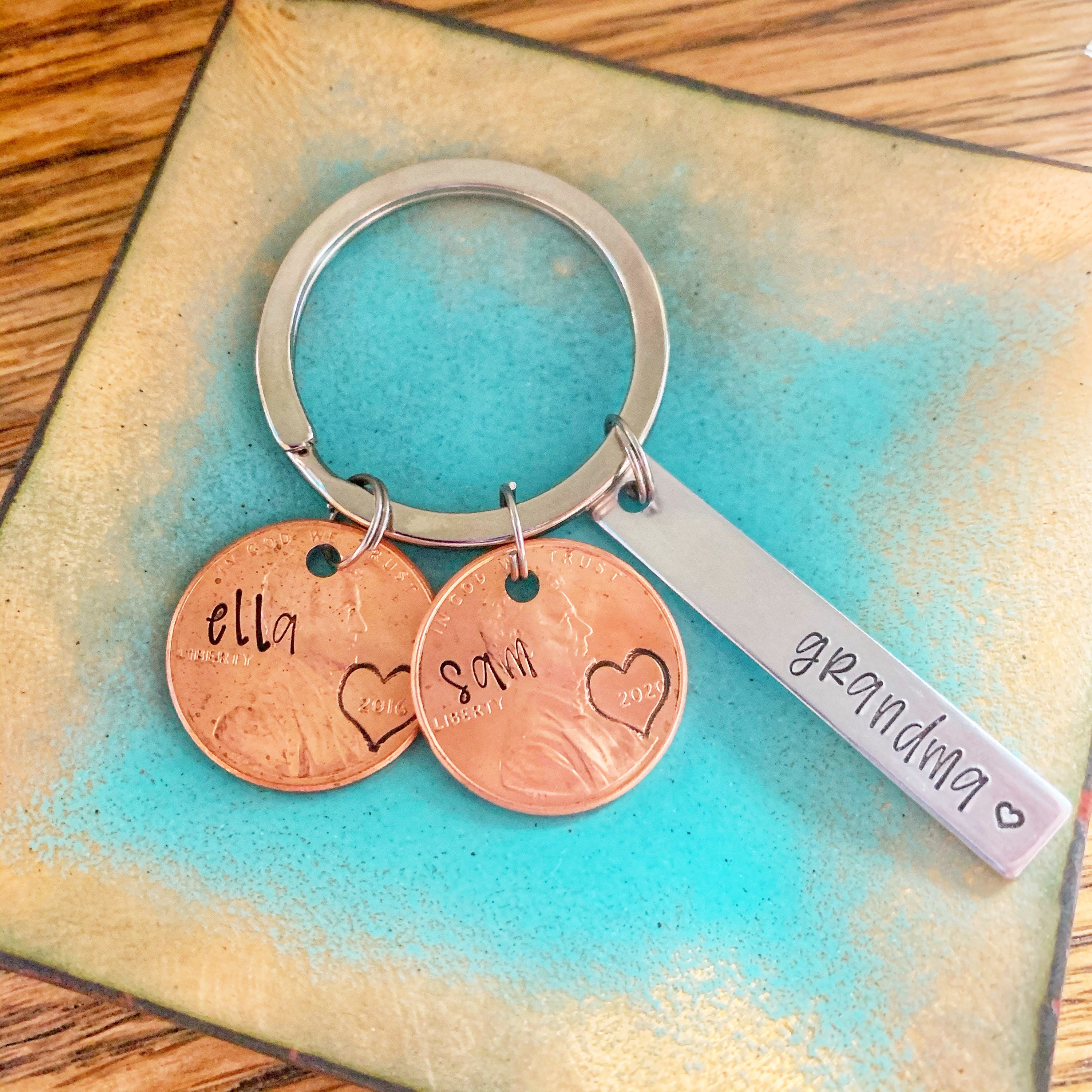Personalized Penny Keychain, Custom Names Gift, Family Tree Keychain ...