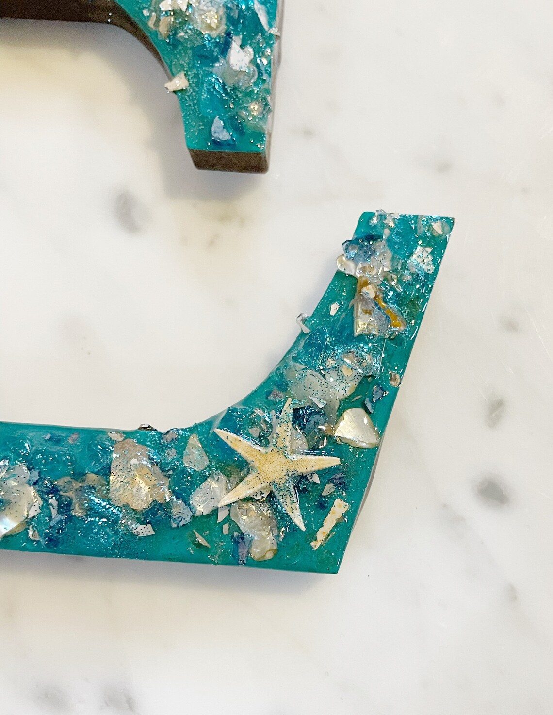 Monogrammed Letter E Initial, Turquoise Letters, Coastal Crushed Glass ...