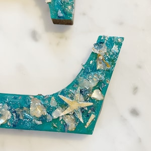 Monogrammed Letter E Initial, Turquoise Letters, Coastal Crushed Glass ...