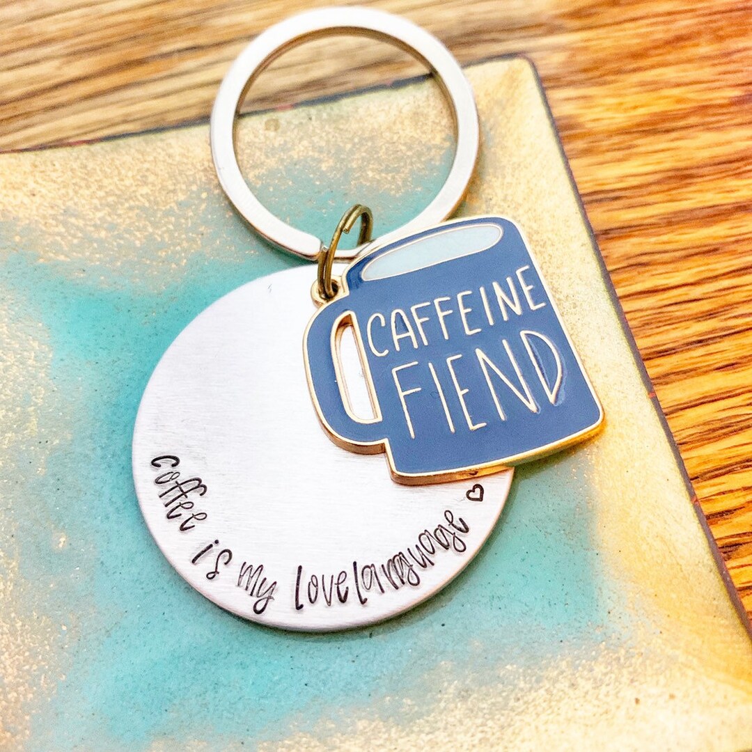 Coffee Keychain, Caffeine Fiend, Coffee Cup, Funny Gift, Coffee Lover ...