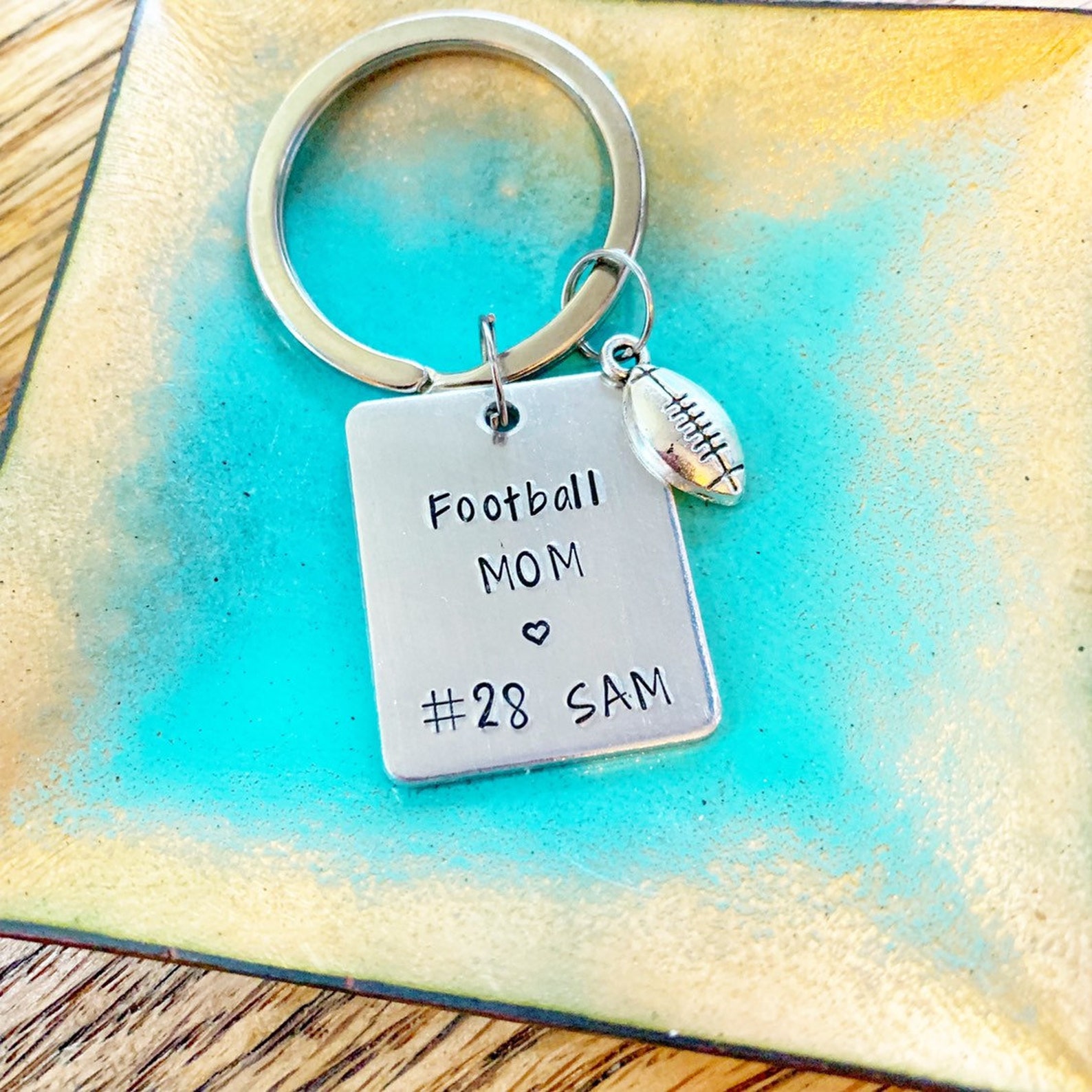 Handstamped Football Mom Keychain Personalized Football - Etsy