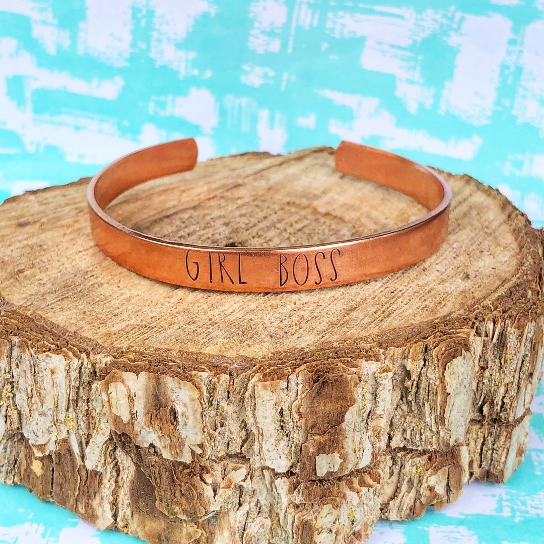 Girl Boss, Boss Gift for Her, Handstamped Bracelet, Boss Babe, Feminist ...