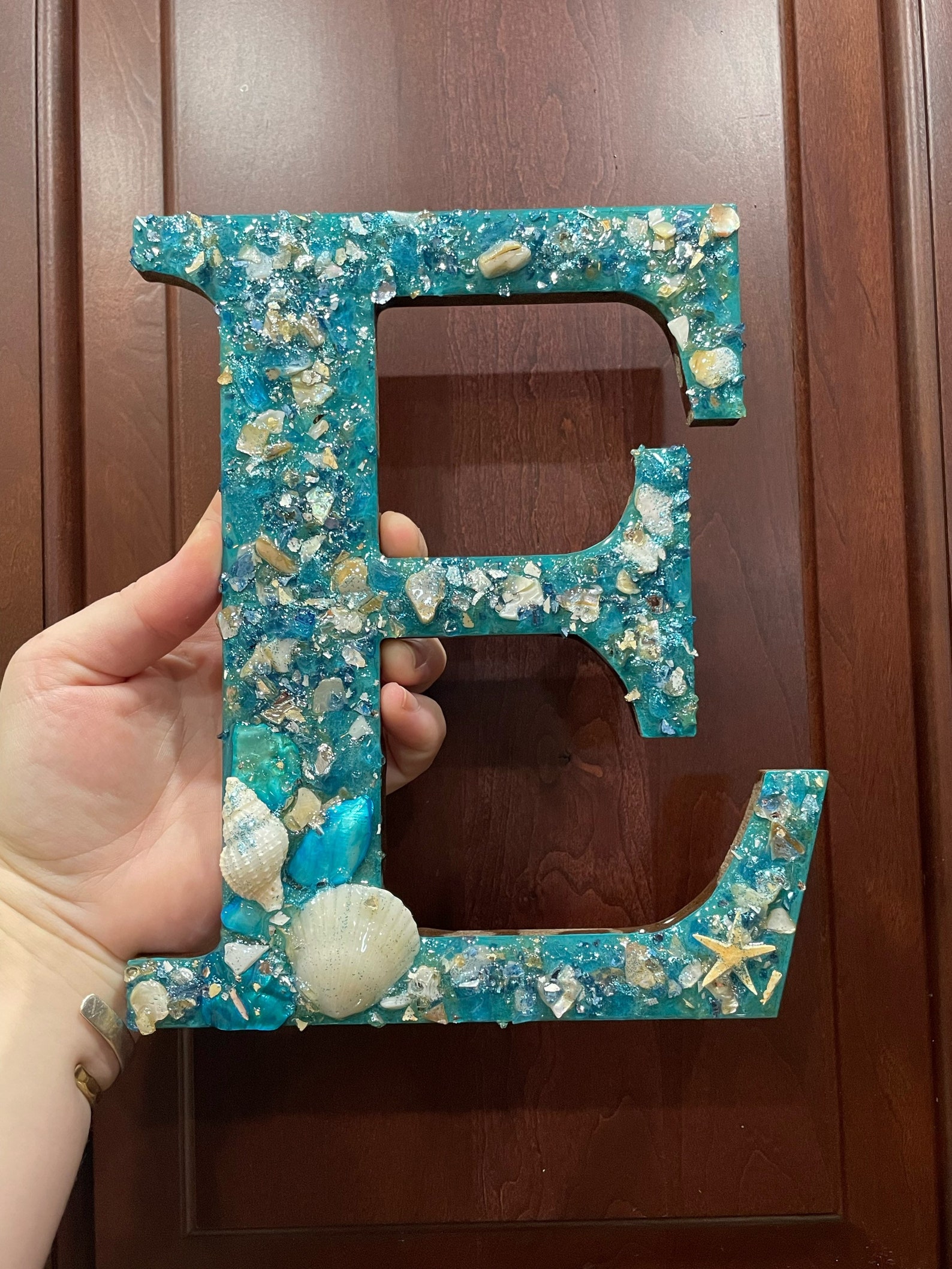 Monogrammed Letter E Initial, Turquoise Letters, Coastal Crushed Glass ...