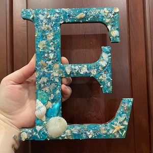 Monogrammed Letter E Initial, Turquoise Letters, Coastal Crushed Glass ...