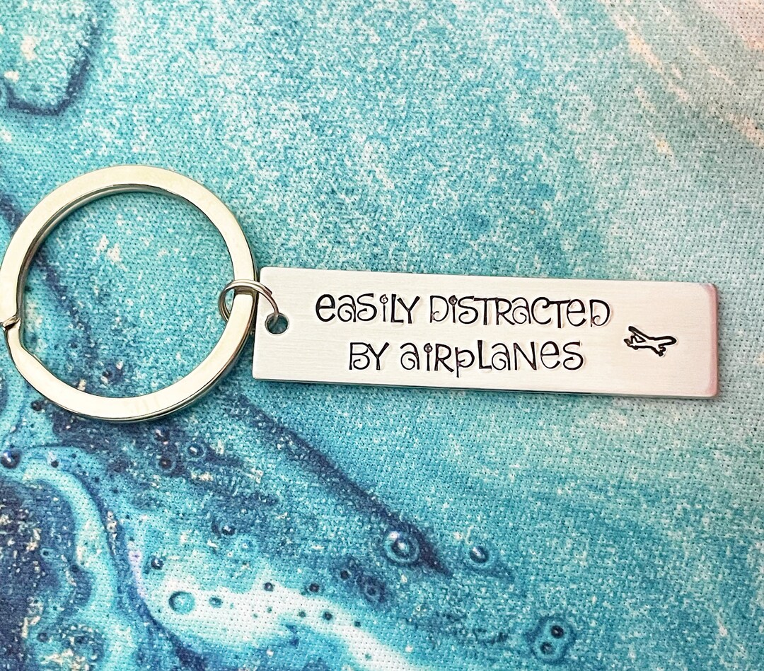 Handstamped Pilot Keychain, Easily Distracted by Airplanes, Father's ...