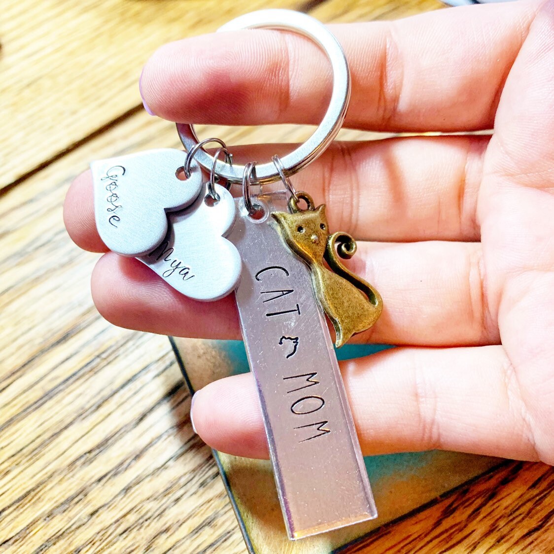 Handstamped Cat Keychain Personalized Keychain Cat Memorial | Etsy
