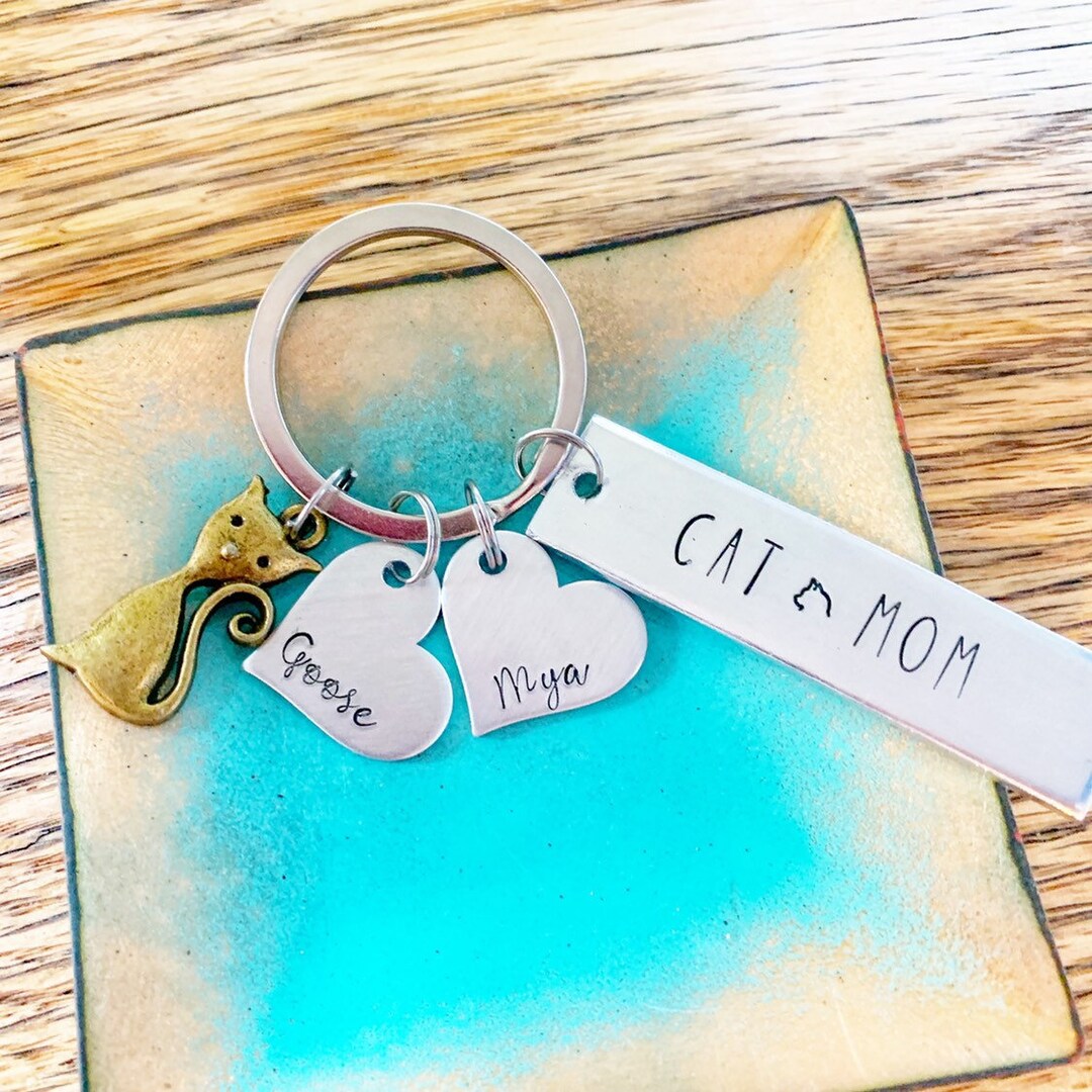 Handstamped Cat Keychain, Personalized Keychain, Cat Memorial Gift ...
