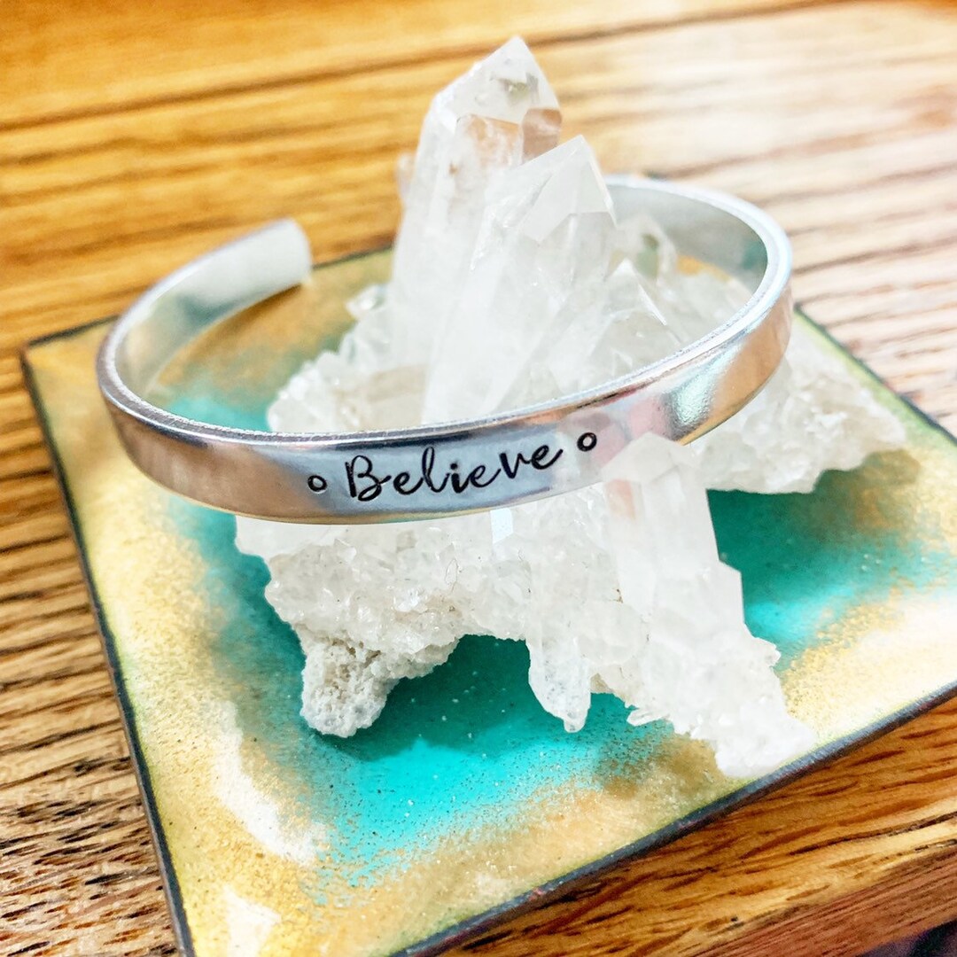 Handstamped Believe Stackable Bracelet, Gift for Her, Christian Jewelry ...