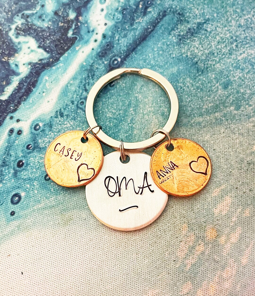 Handstamped Penny Keychain: Personalized Grandma Gift, Kids Names - Etsy