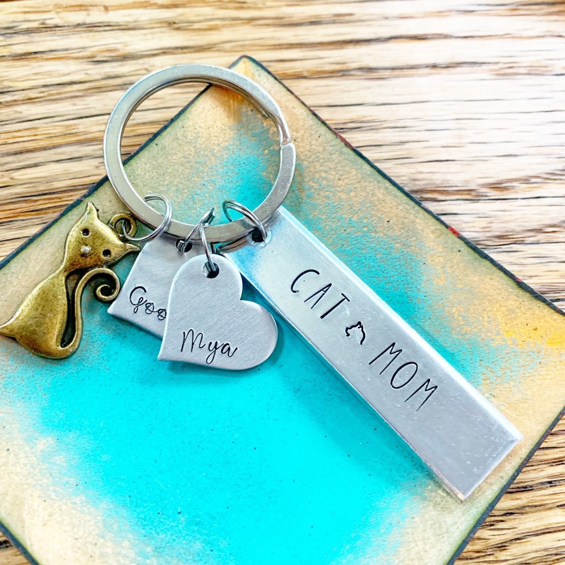 Handstamped Cat Keychain Personalized Keychain Cat Memorial - Etsy