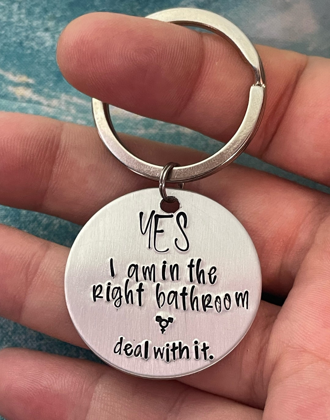 Handstamped Transgender Pride Keychain, Bathroom Rights - Etsy