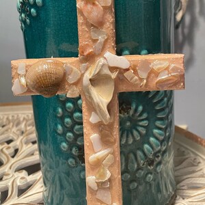 Coastal Seashell Crushed Glass Resin Cross, Religious Home Decor, Beach ...