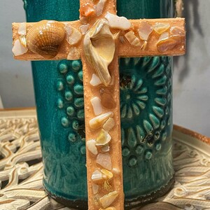 Coastal Seashell Crushed Glass Resin Cross, Religious Home Decor, Beach ...