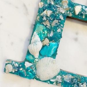 Monogrammed Letter E Initial, Turquoise Letters, Coastal Crushed Glass ...