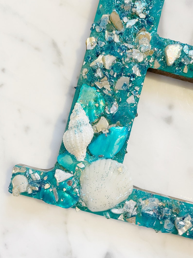 Monogrammed Letter E Initial Turquoise Letters Coastal - Etsy