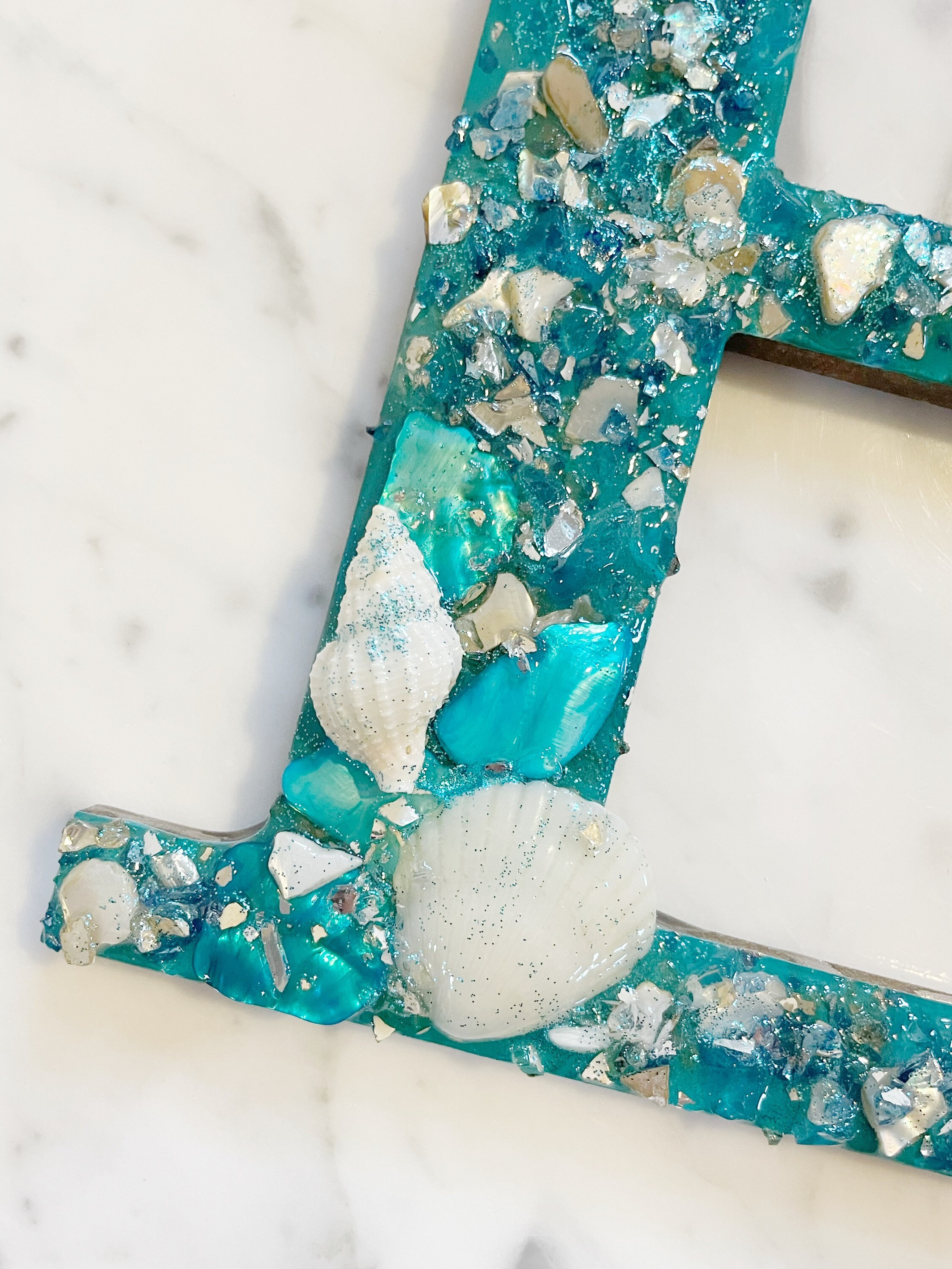 Monogrammed Letter E Initial, Turquoise Letters, Coastal Crushed Glass ...