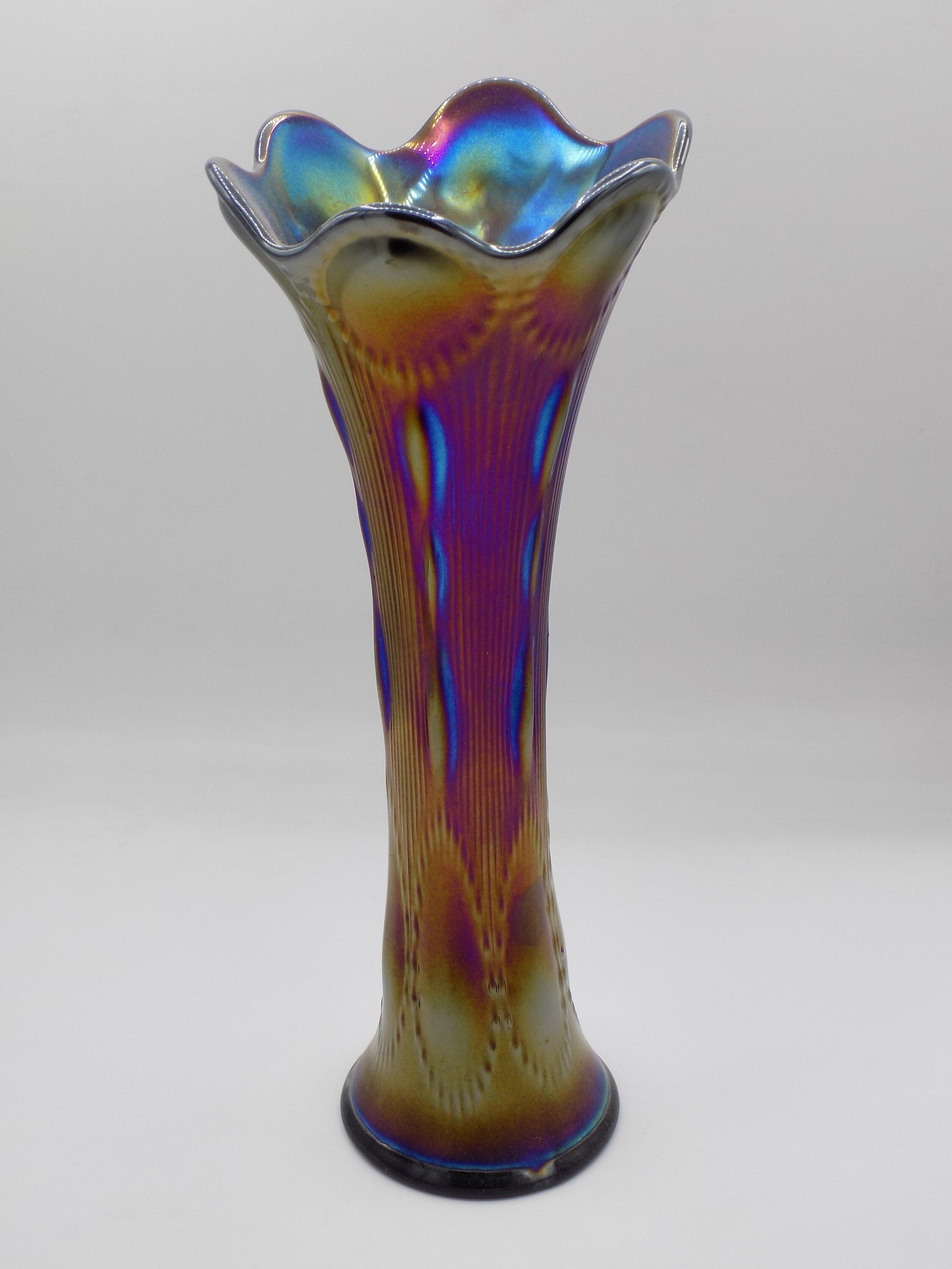 Antique Imperial Carnival Glass Vase 470 Electric Blue/purple ...